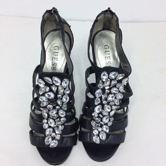 Guess | Shoes | Guess Black Strappy Shoes High Heel Rhinestone 6m ...